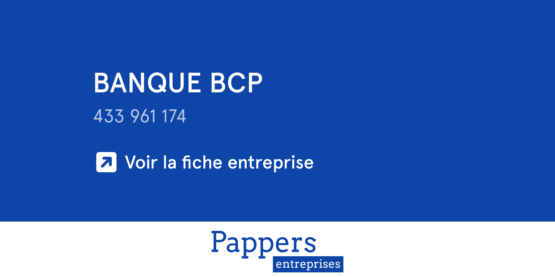 Société BANQUE BCP : Chiffre d'affaires, statuts, extrait d'immatriculation