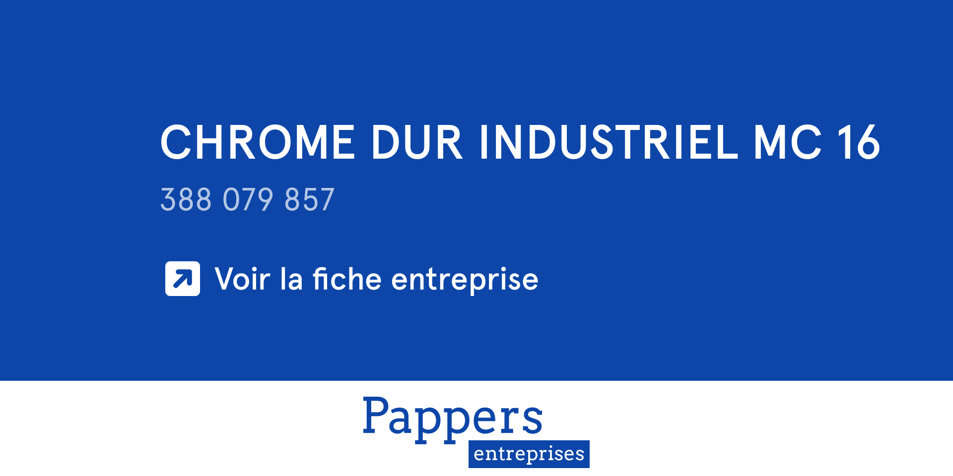Société CHROME DUR INDUSTRIEL MC 16 : Chiffre d'affaires, statuts ...